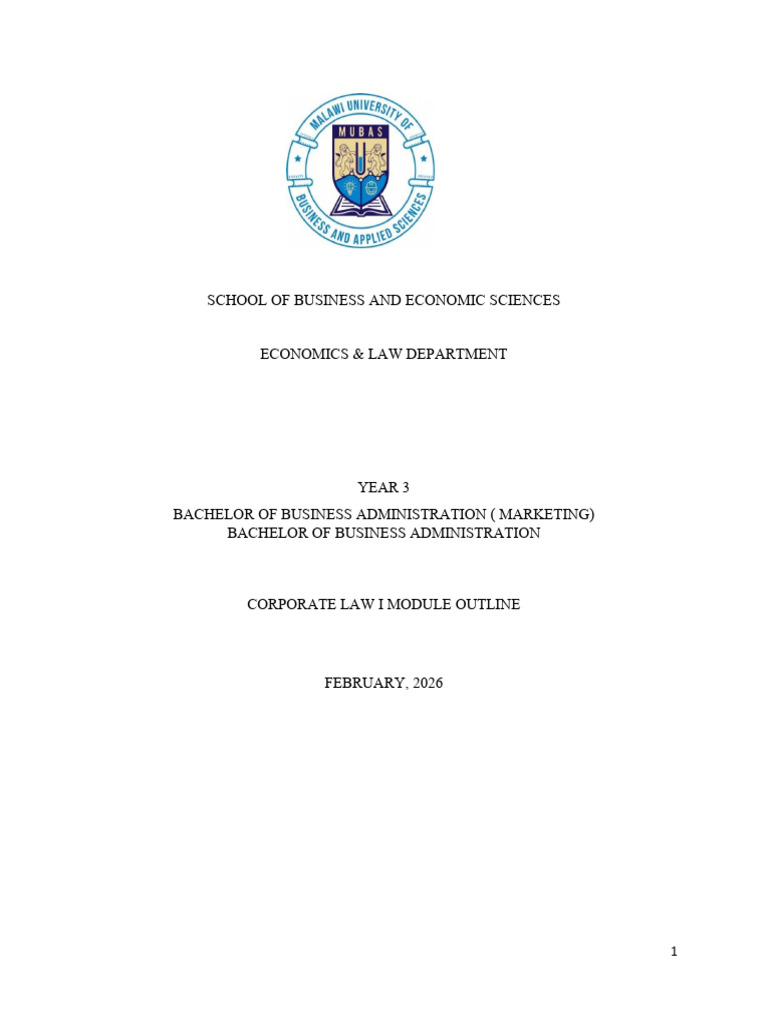 1770105905596_Module Outline - Corporate Law I- 2026 FINALE | PDF ...