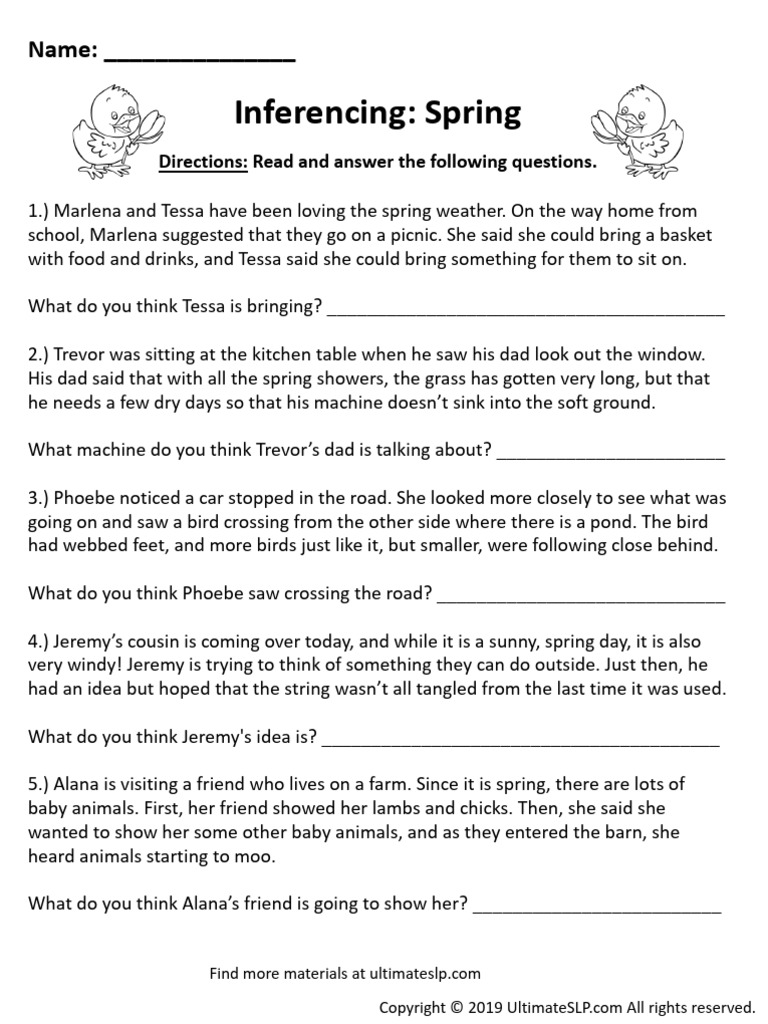 Spring Inferencing Worksheet | PDF