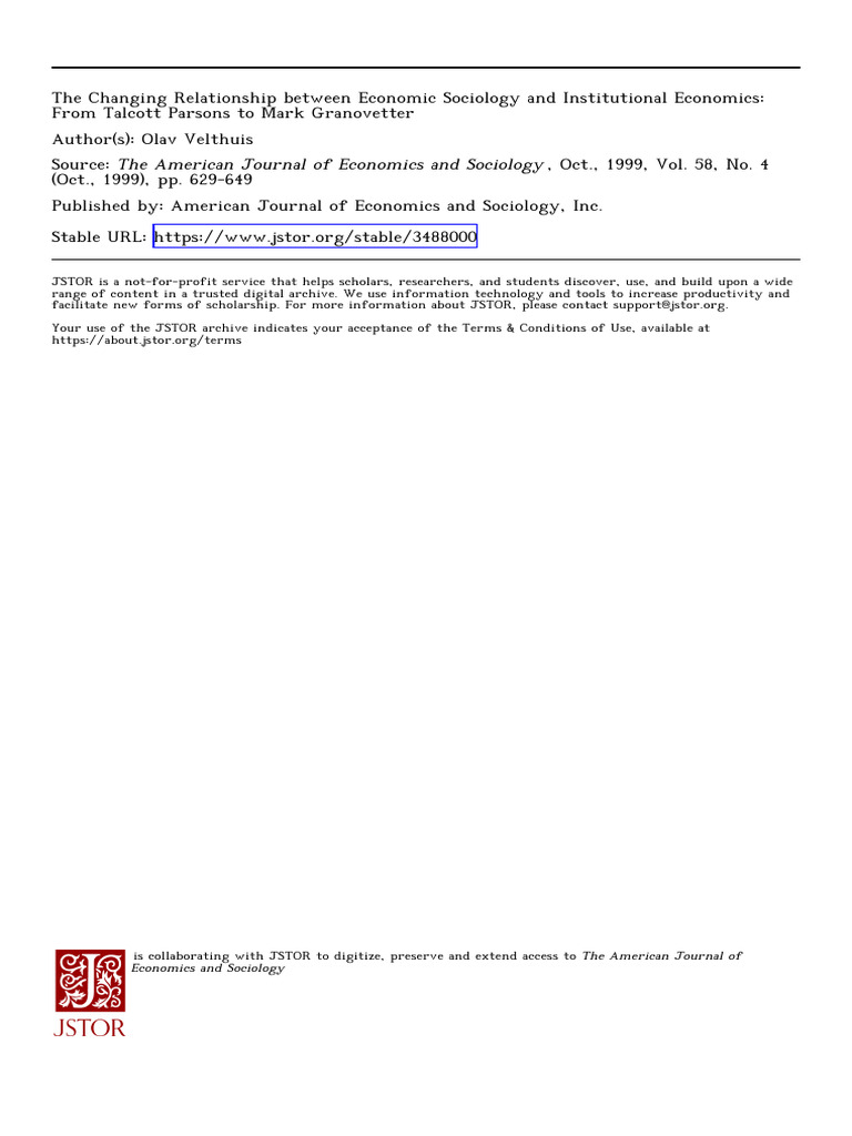 Velthuis ChangingRelationshipEconomic 1999 | PDF | Sociology ...