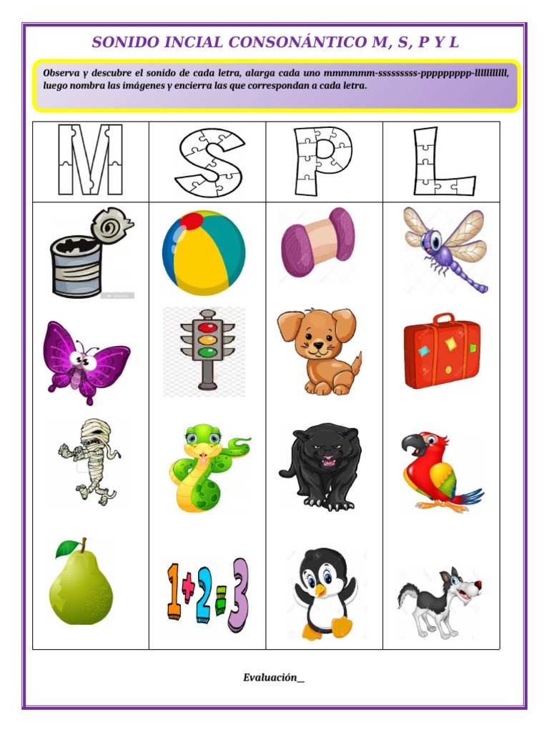 Sonido Inicial Consonántico m-p-l-s | PDF