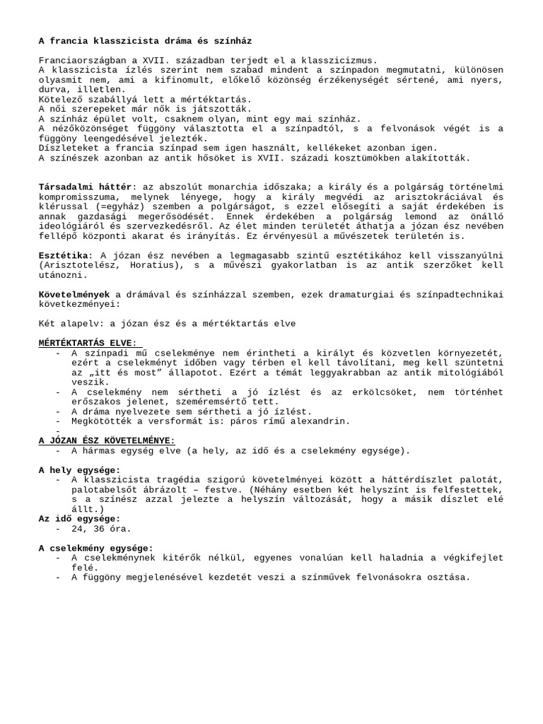 A Francia Klasszicista Dráma És Színház | PDF