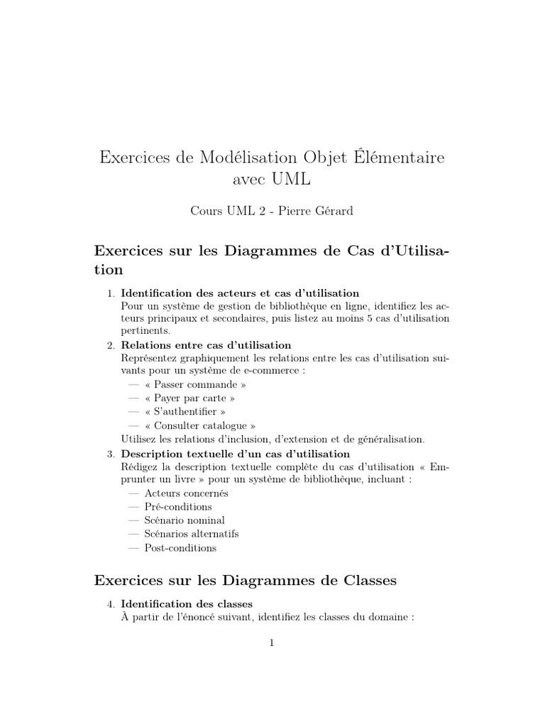 Exercices MOO UML | PDF | Cas d'utilisation | Langage de Modélisation ...