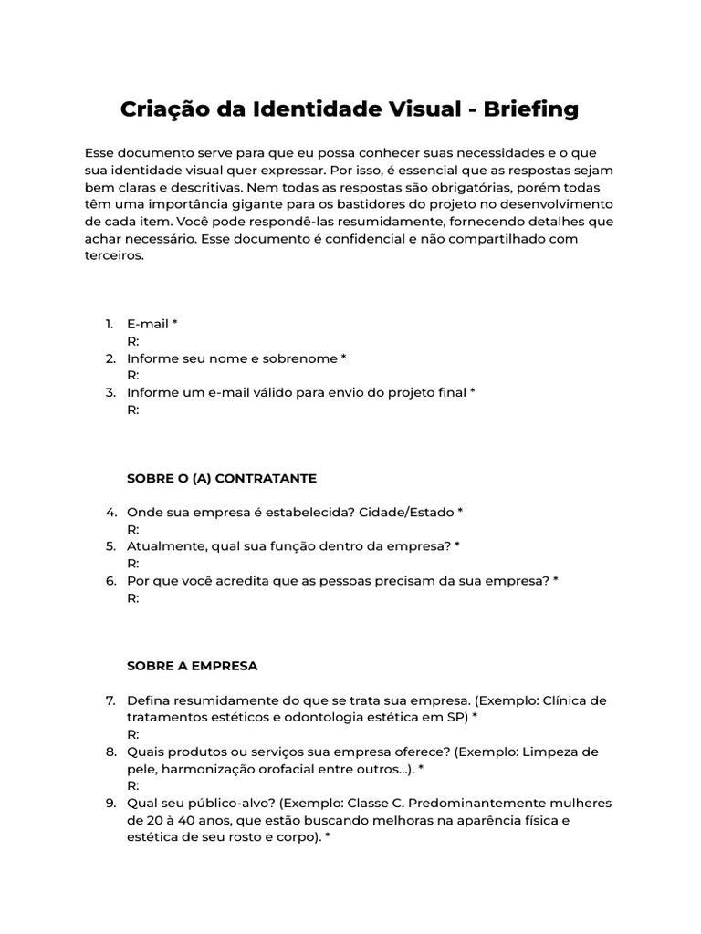 Briefing - Criação de Identidade Visual | PDF | Estética | Odontologia