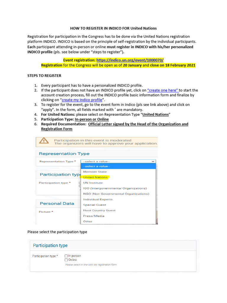 How to Register in Indico for United Nations Final | PDF