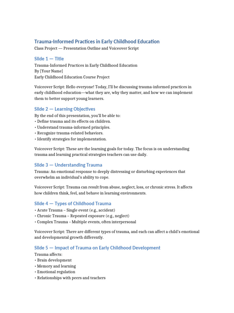 Trauma Informed Practices in Early Childhood Education 20 Slides | PDF ...