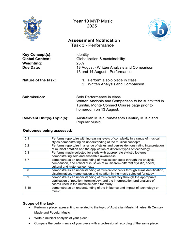 10 Music Term 3 Task Notification 2025 | PDF | Cognition