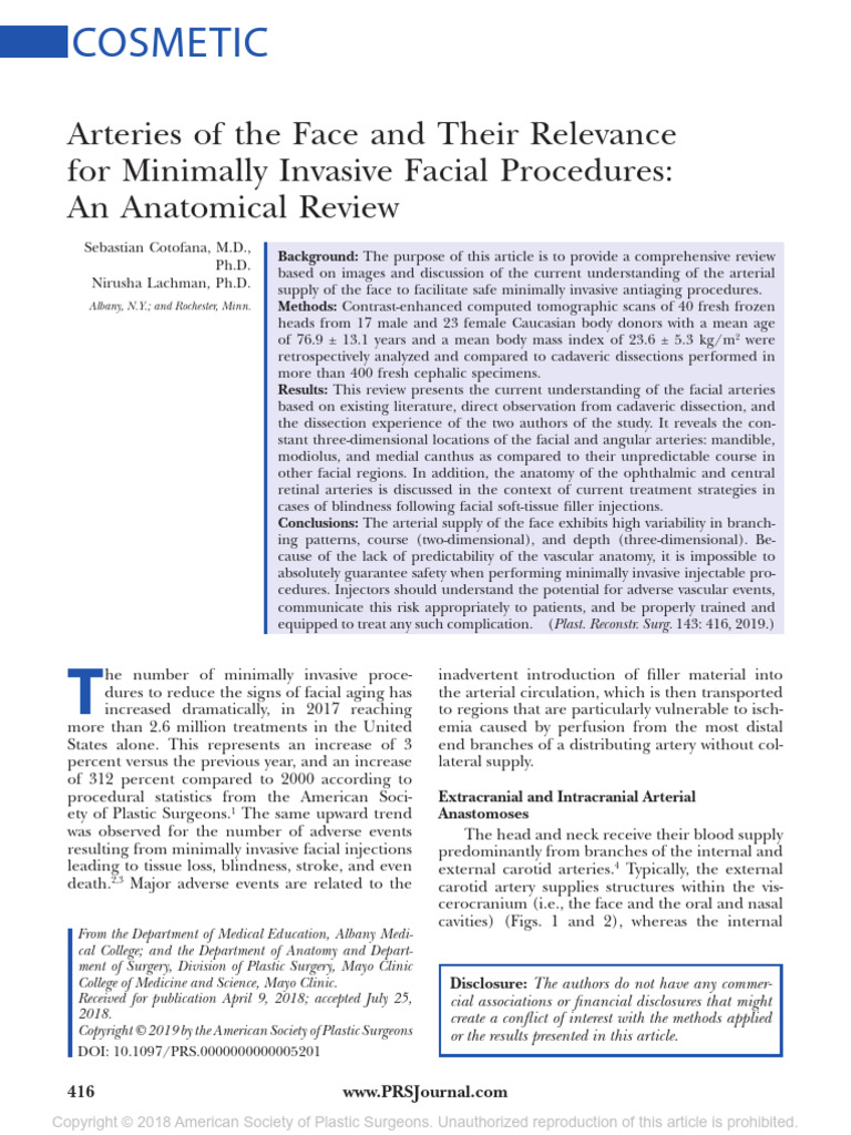 Arteries of the Face and Their Relevance for Minimally Invasive Facial ...