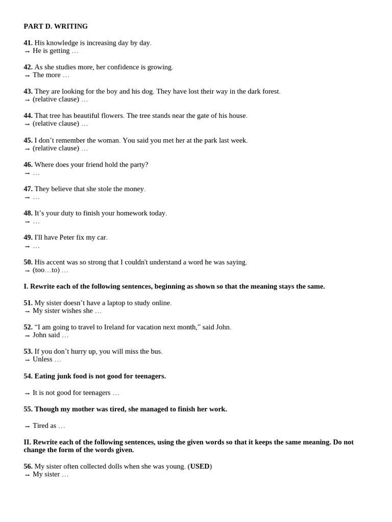 REWRITE SENTENCES 1 | PDF
