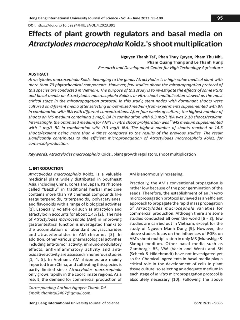 Effects of Plant Growth Regulators and Basal Media on Atractylodes ...