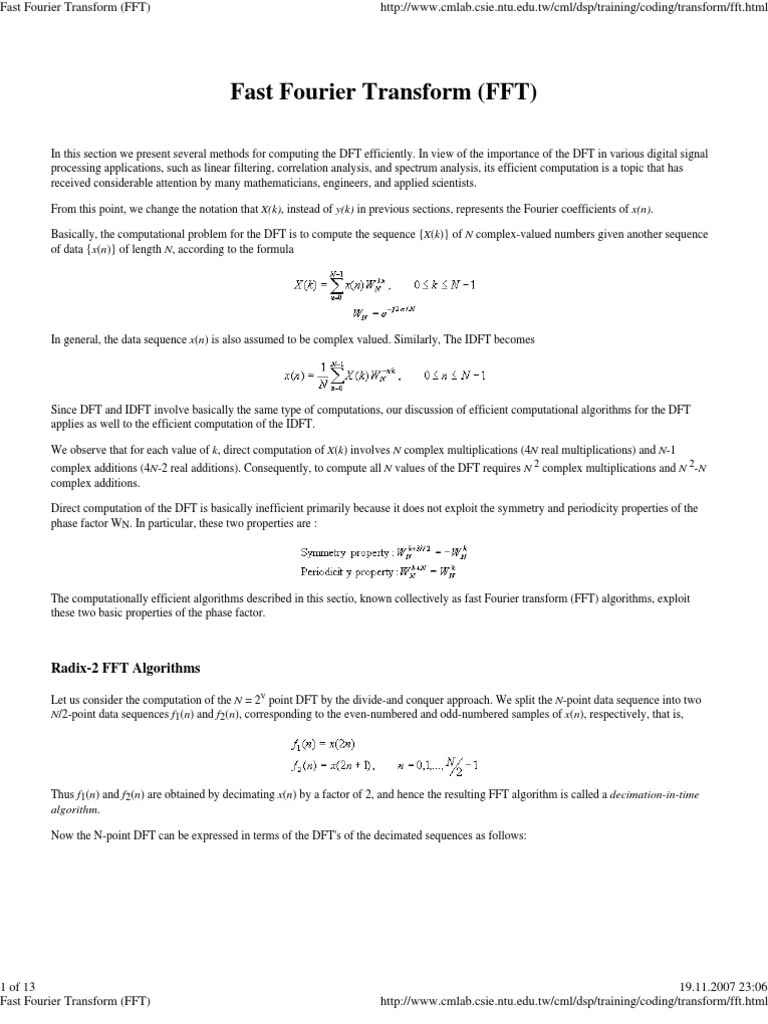 Fast Fourier Transform (FFT) | PDF | Discrete Fourier Transform | Fast ...