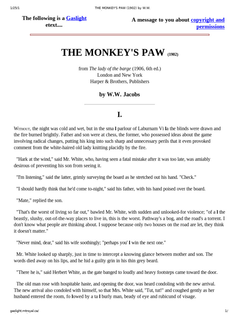 6 - The Monkeys Paw by WW Jacobs | PDF