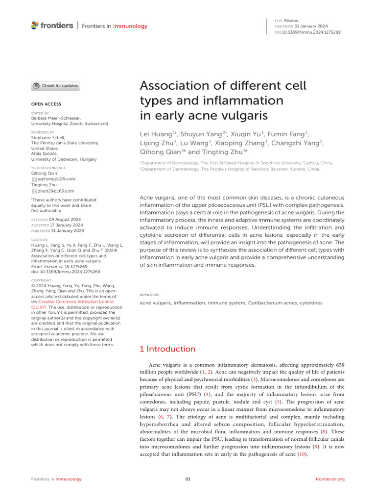 Association of Different Cell Types and Inflammation in Early Acne ...