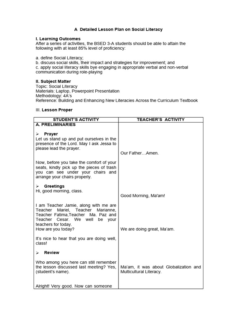 A-Detailed-Lesson-Plan-on-Social-Literacy-BENLAC_034105 (1) | PDF ...