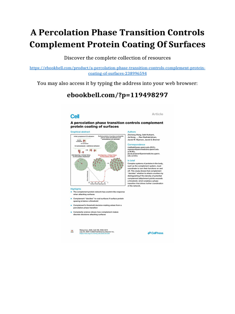 A percolation phase transition controls complement protein coating of ...