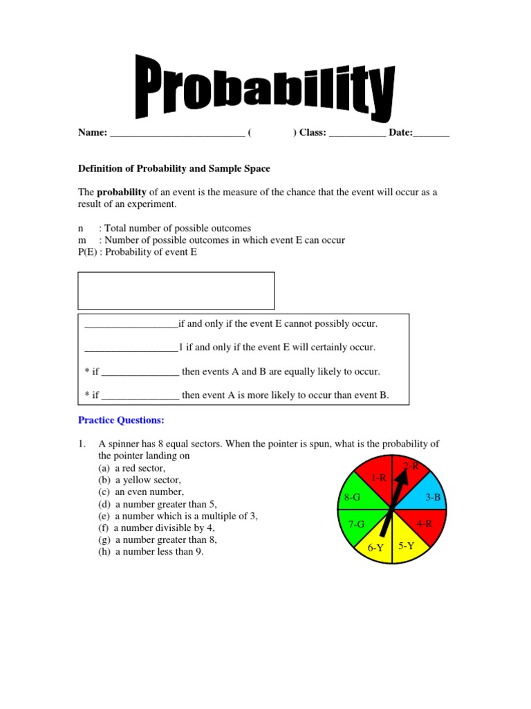Probability Notes - Student | Playing Cards | Dice
