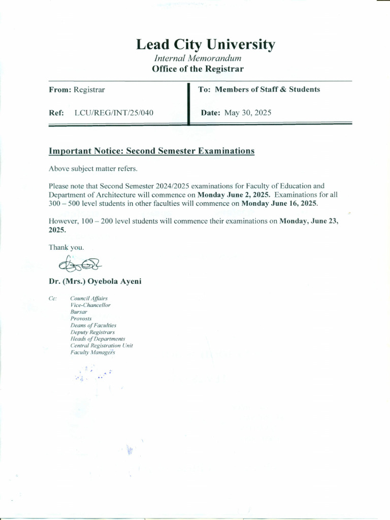 Memo - Second Semester Exams | PDF
