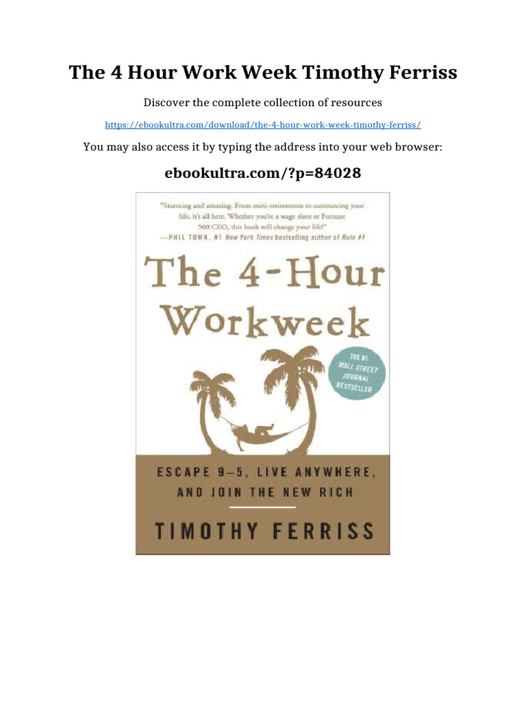The 4 Hour Work Week Timothy Ferriss Full Chapters Included | PDF ...