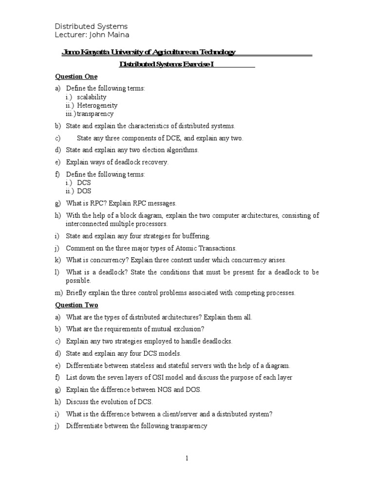 Distributed Systems Exercise I | PDF | Distributed Computing | Parallel Computing