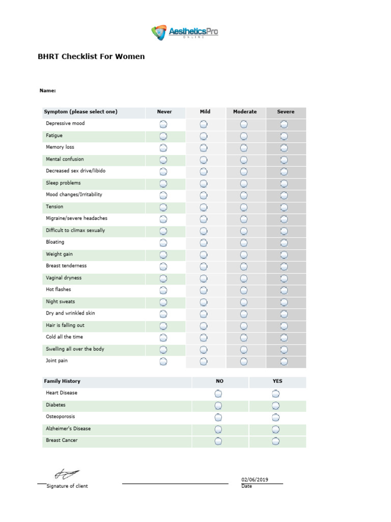 BHRT Checklist | PDF