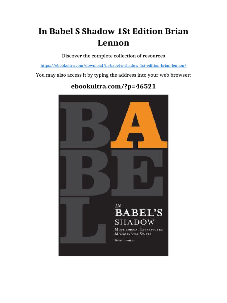 In Babel s Shadow 1st Edition Brian Lennon available any format | PDF ...