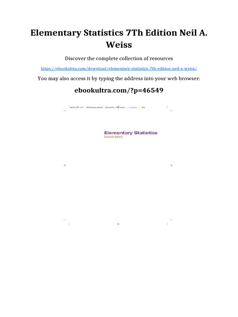 Elementary Statistics 7th Edition Neil A. Weiss Full | PDF ...