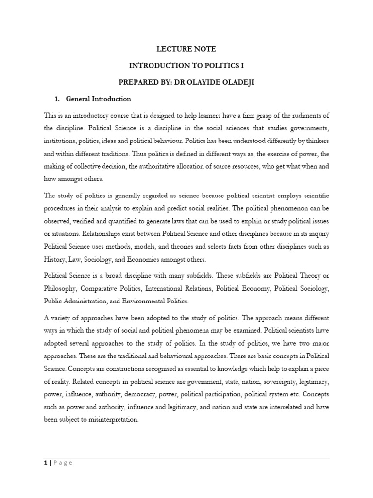 INTRO TO POL I (1) | PDF | Science | Political Science