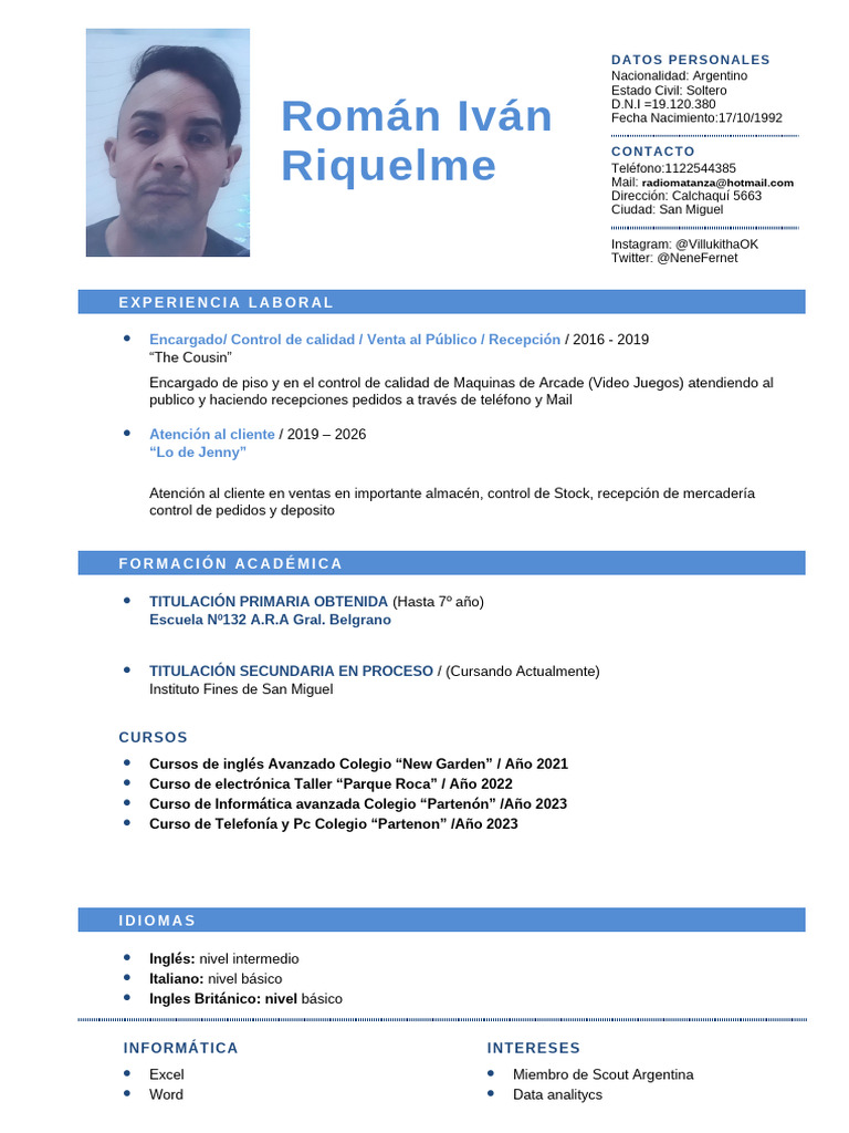 CV Profesional Roman Ivan Riquelme | PDF | Informática