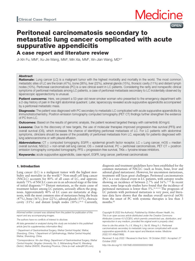 Peritoneal Carcinomatosis Secondary To Metastatic Lung Cancer ...