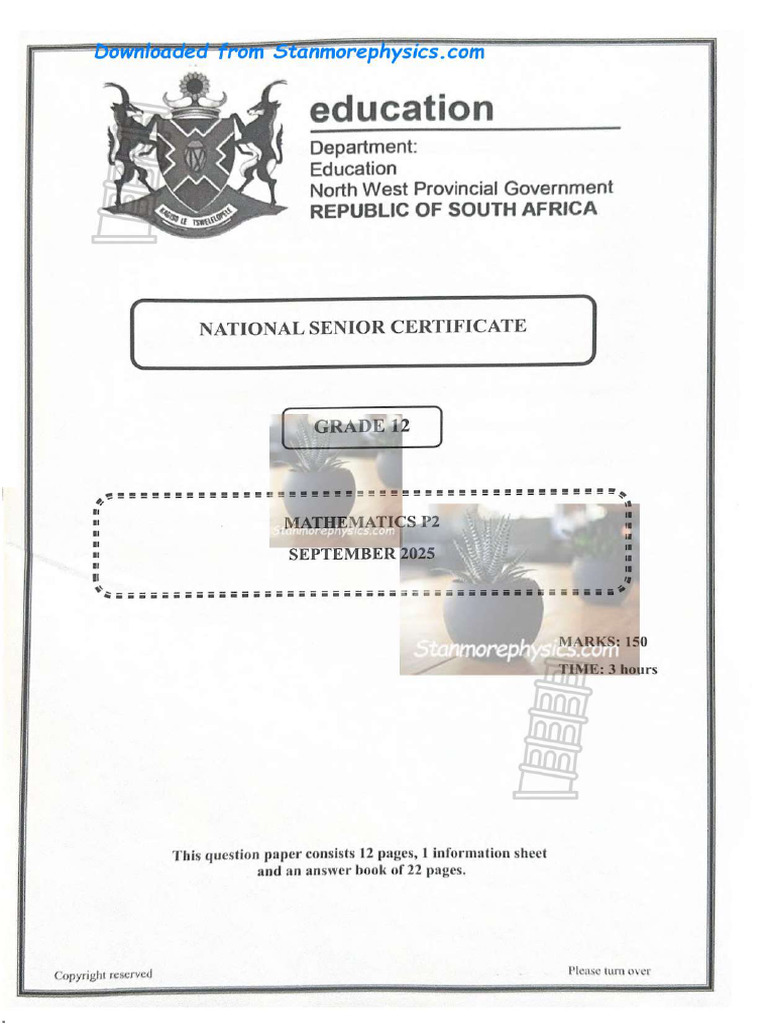 NW Maths Grade 12 September 2025 P2 and Memo | PDF