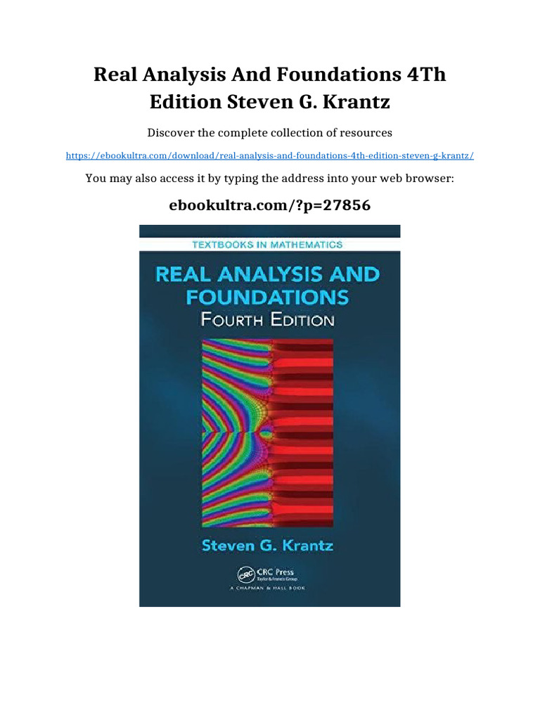 Real Analysis and Foundations 4th Edition Steven G. Krantz PDF Version ...