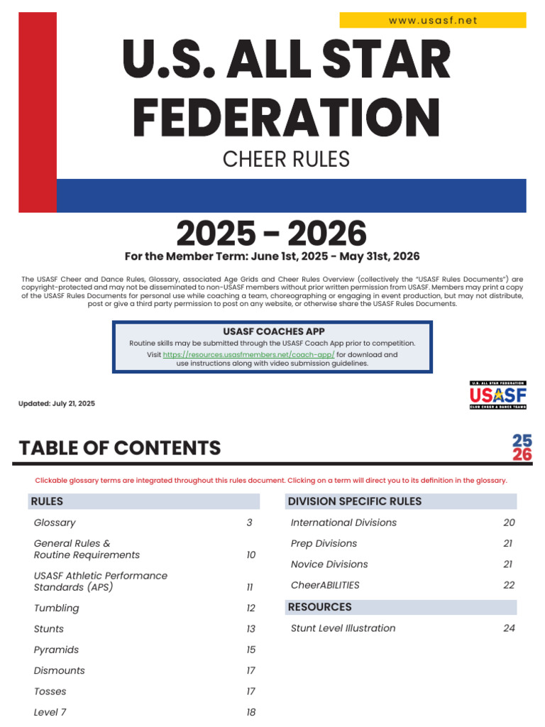 USASF Cheer Rules 25-26 | PDF | Anatomical Terms Of Motion | Cheerleading