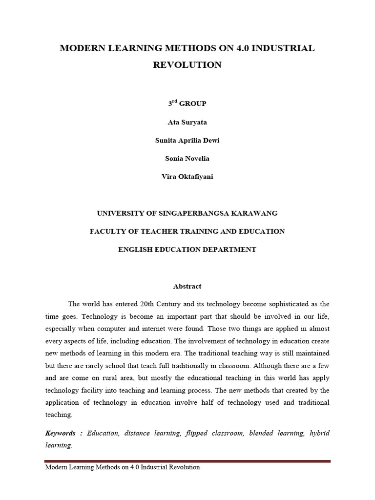 Modern Learning Methods On 4.0 Industrial Revolution | PDF ...