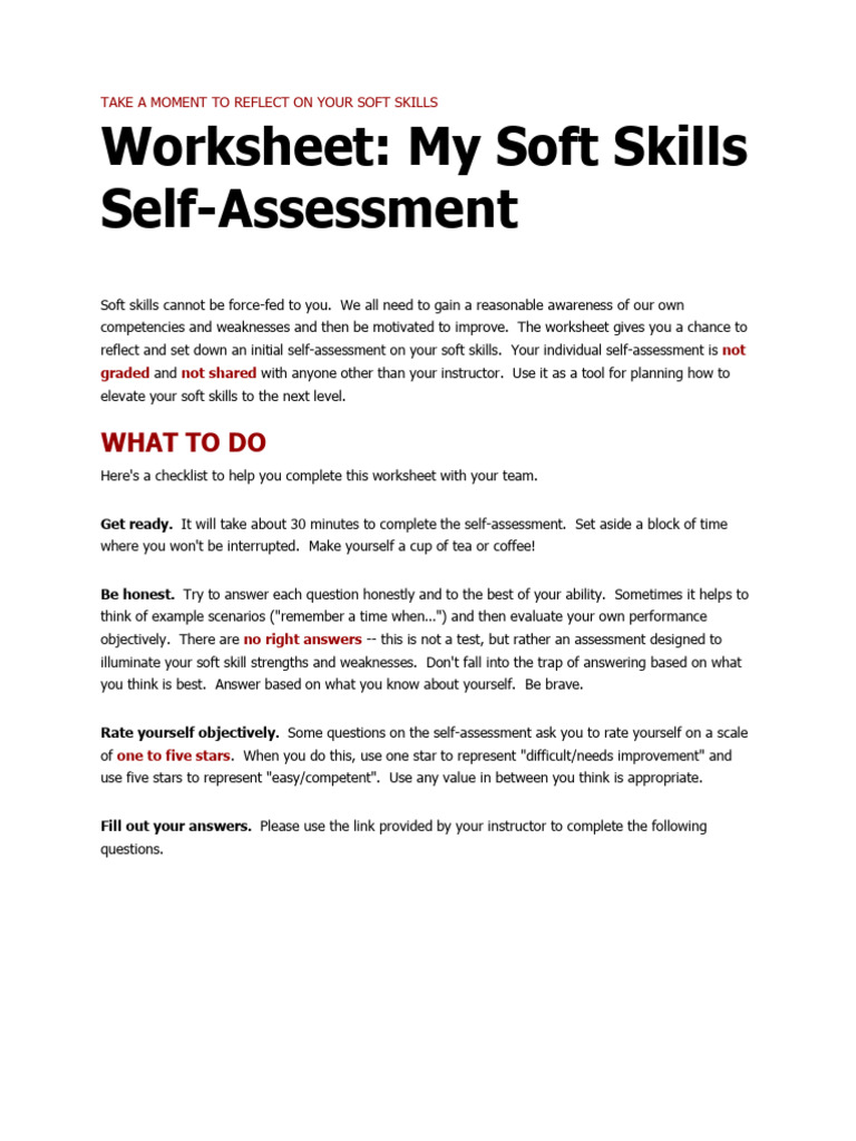 Worksheet - My Soft Skills Self-Assessment | PDF | Cognition