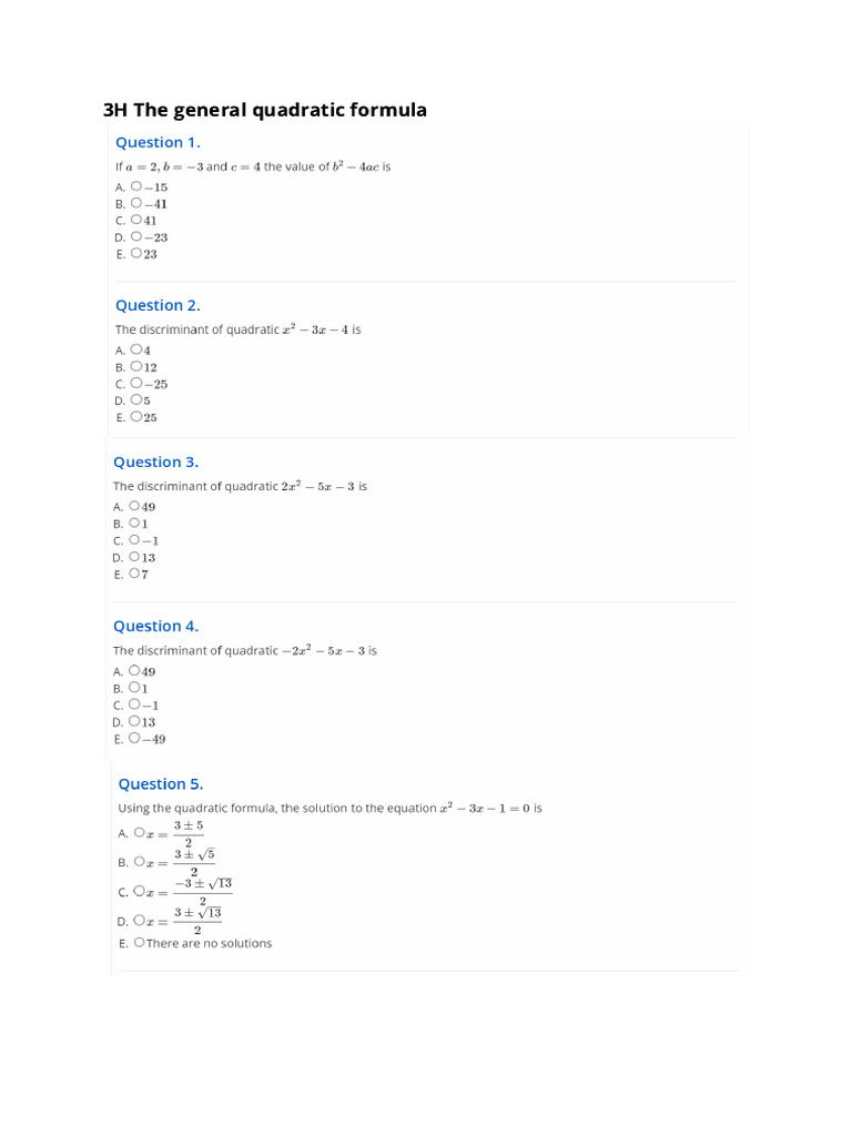 3H the General Quadratic Formula | PDF