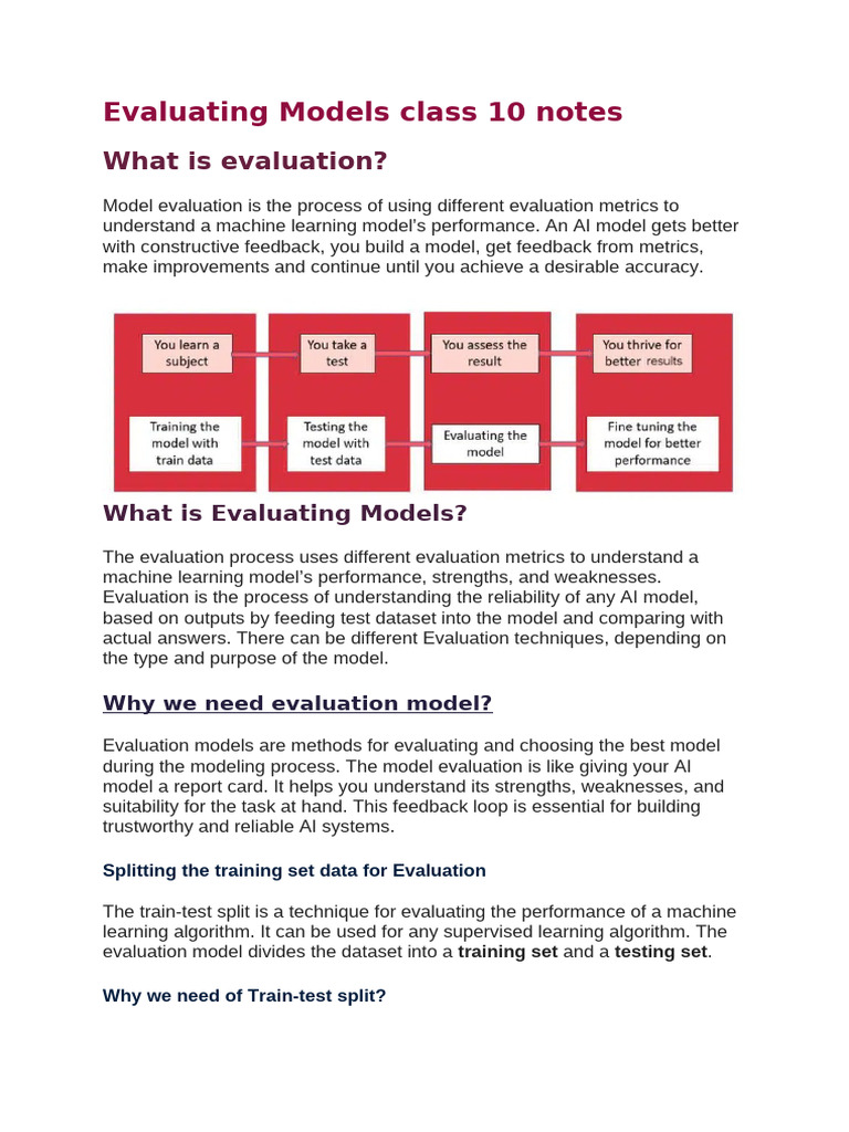 Evaluating Models Class 10 Notes | PDF | Accuracy And Precision ...