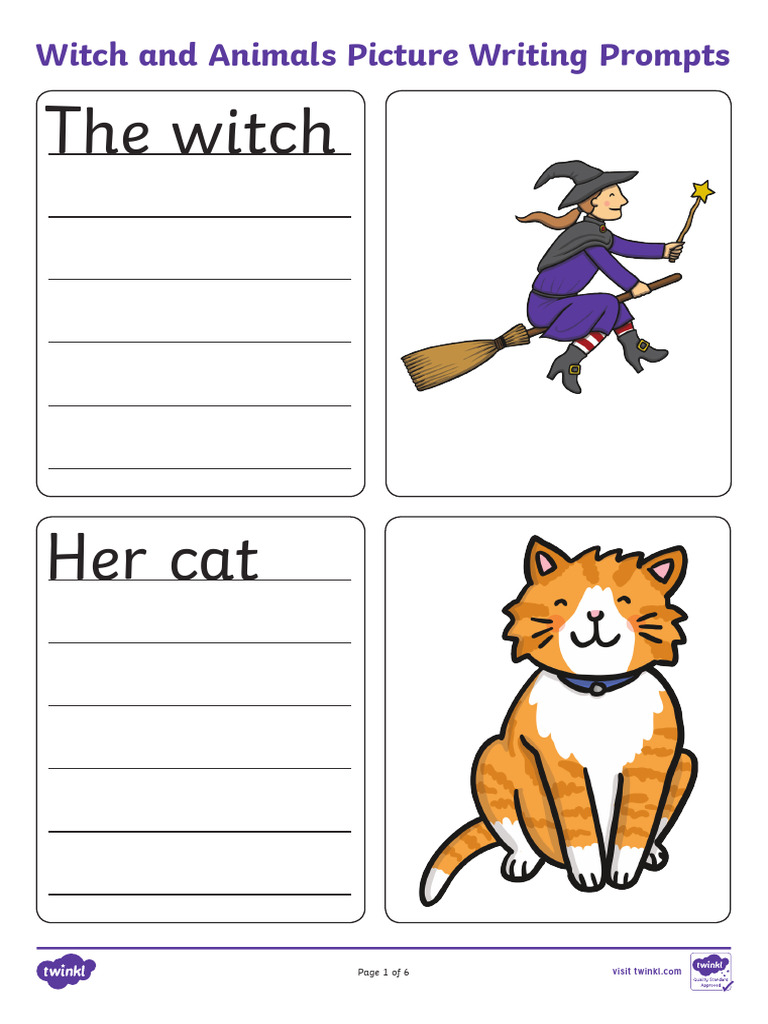 Single Lines - Witch and Animals Picture Writing Prompts | PDF