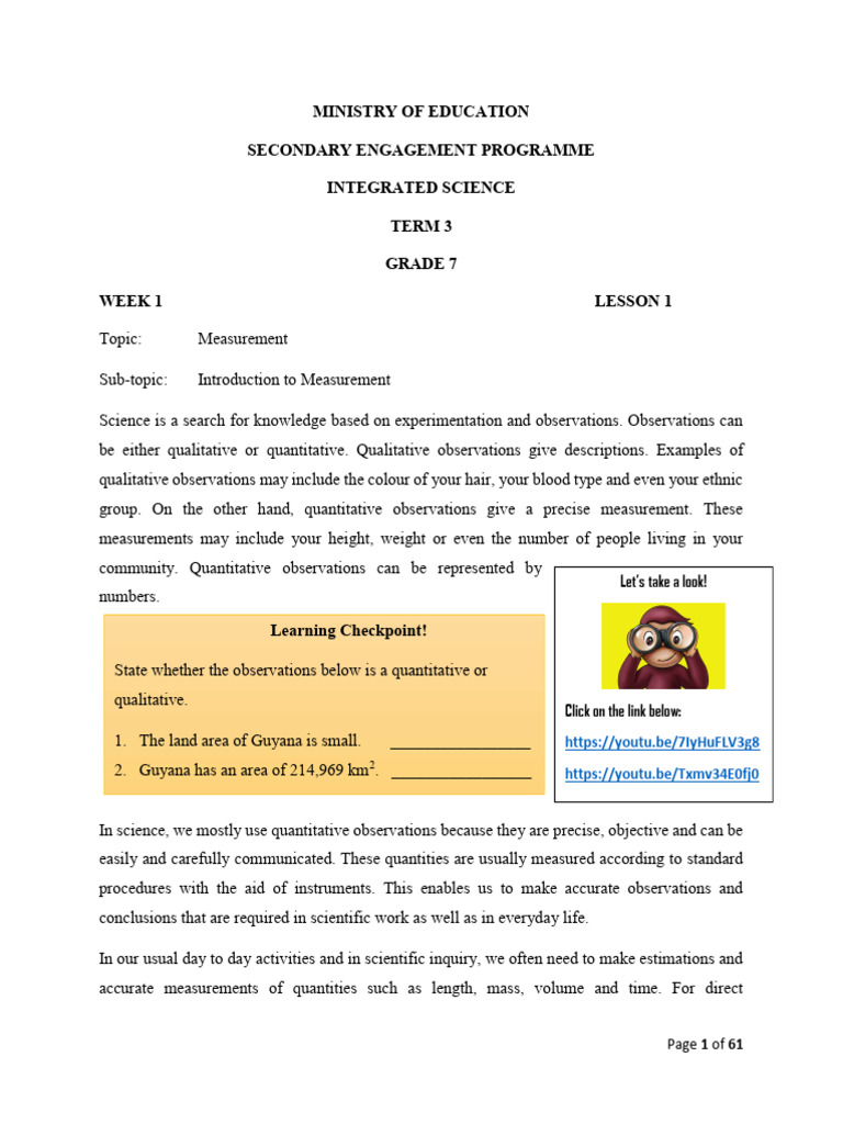 Integrated Science Grade 7 Weeks 1-5 - Term 3 | PDF | Volume | Speed