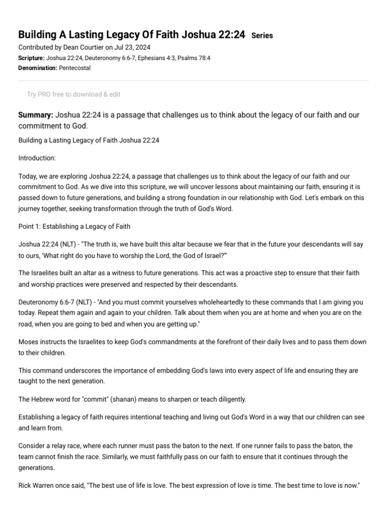 Building A Lasting Legacy of Faith Joshua 22 - 24 | PDF | Joshua | Faith