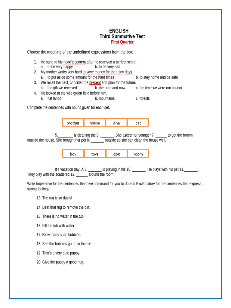 ENGLISH summative 1st quarter B | PDF