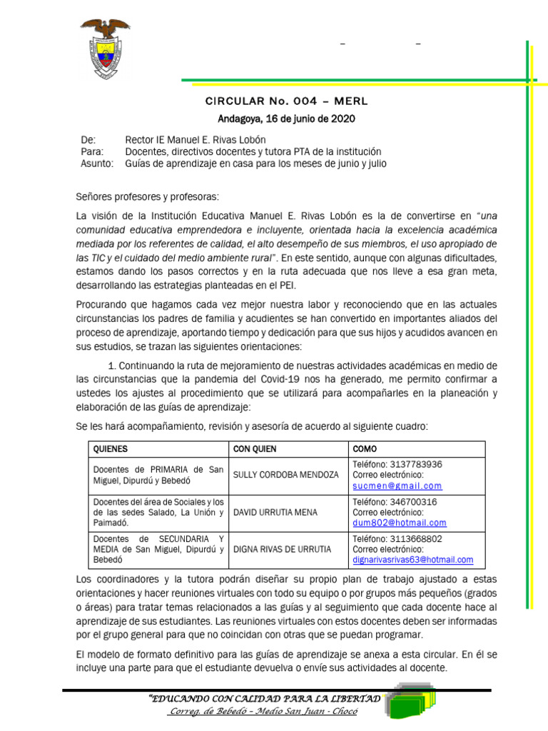Circular 004 Junio MERL_2020 | PDF | Maestros