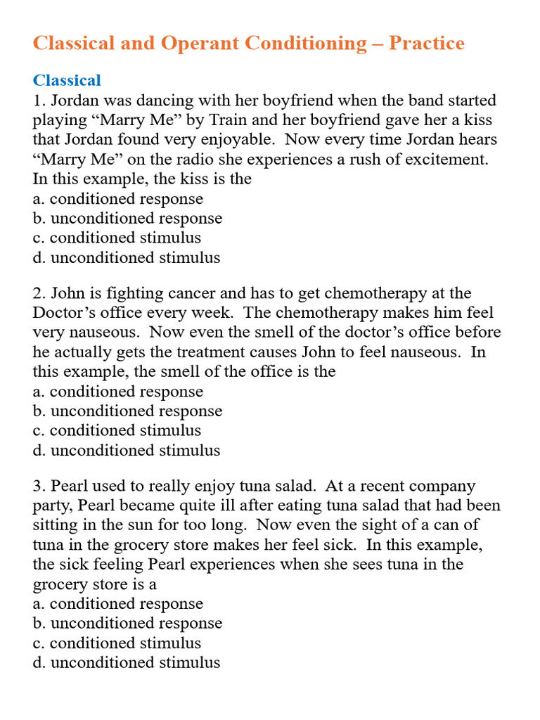 Classical and Operant Conditioning – Practice | PDF | Classical ...
