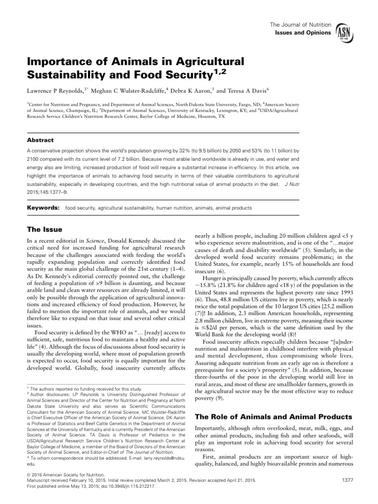 Importance of Animals in Agricultural Sustainability and Food Security ...