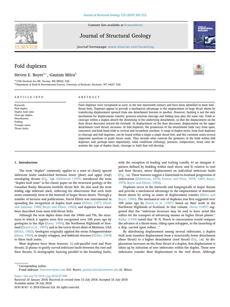 Fold Duplexes 2019 Journal of Structural Geology | PDF | Fault (Geology ...