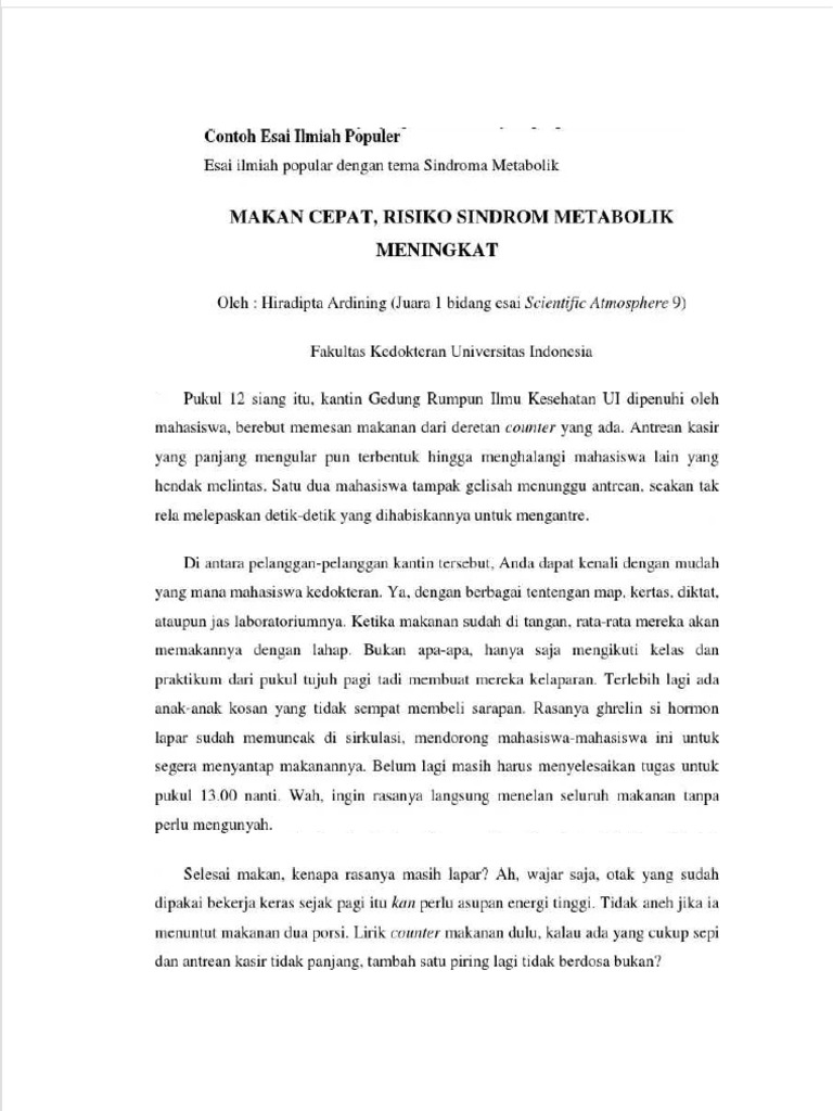 PDF Contoh Esai Ilmiah Populer PDF Compress | PDF