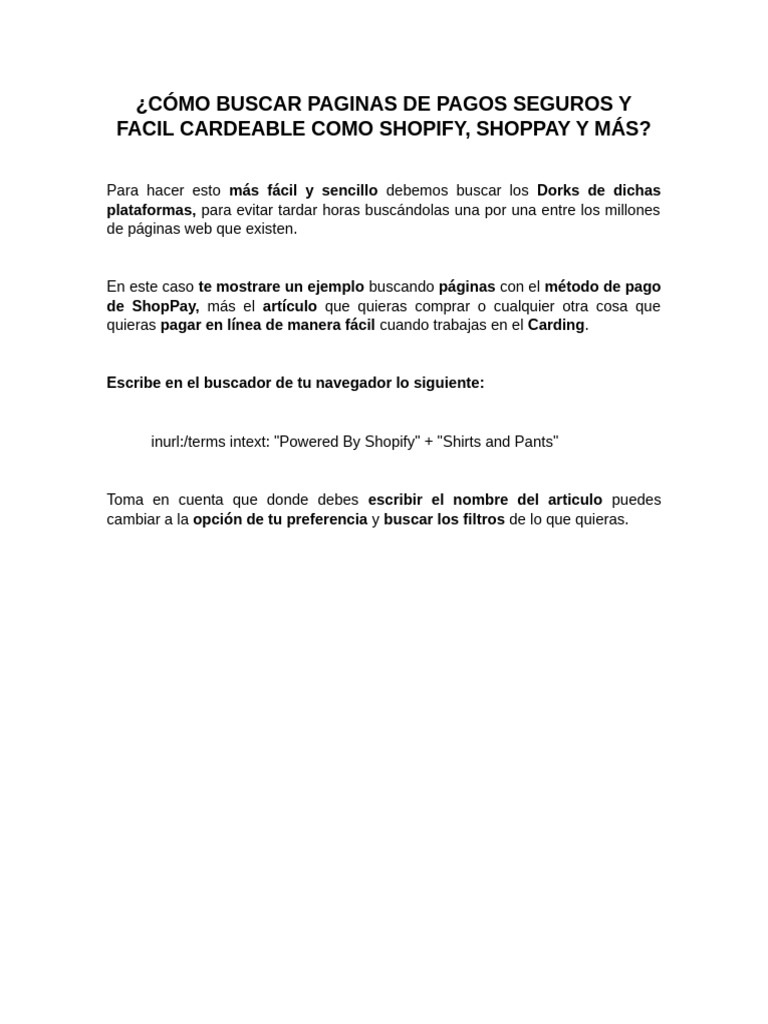 3 Cómo Buscar Paginas de Pagos Seguros y Facil Cardeable Como Shopify | PDF