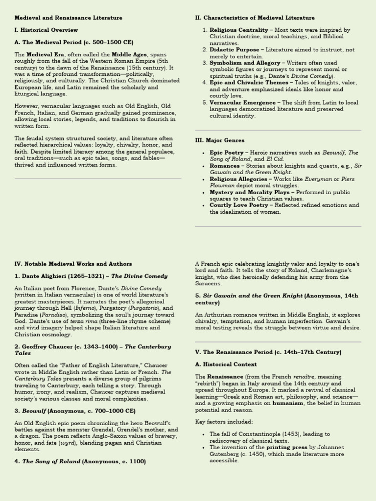 Medieval and Renaissance Literature | PDF | Divine Comedy | Chivalric ...