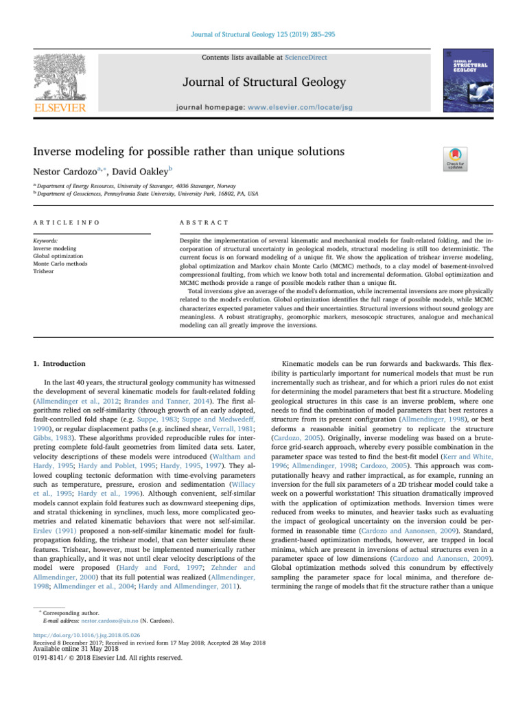 Inverse Modeling for Possible Rather Than Uniqu 2019 Journal of ...
