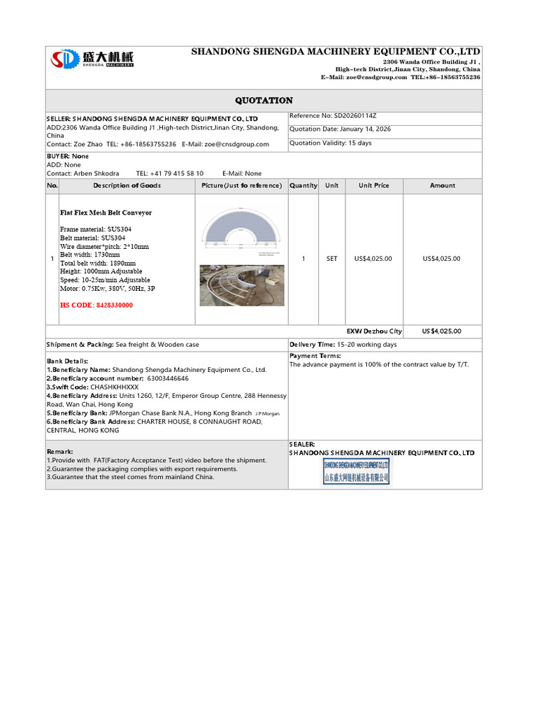 Quotation - Flat Flex Belt Conveyor 20260114 | PDF