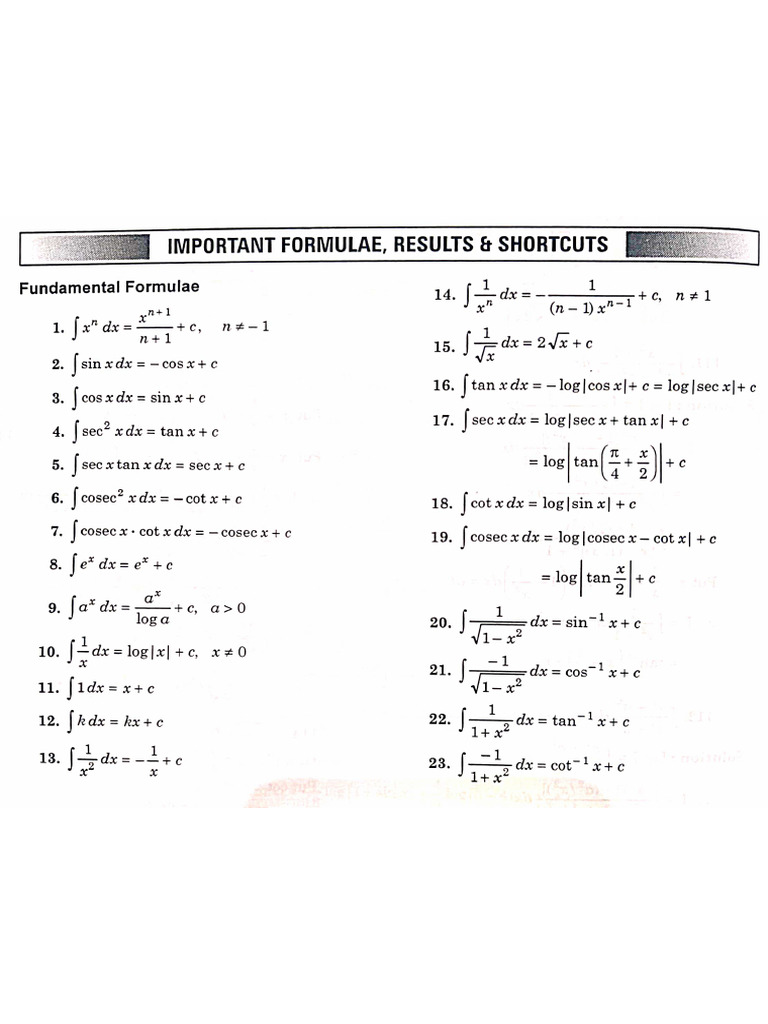 Integration All Formulae and Shortcuts | PDF