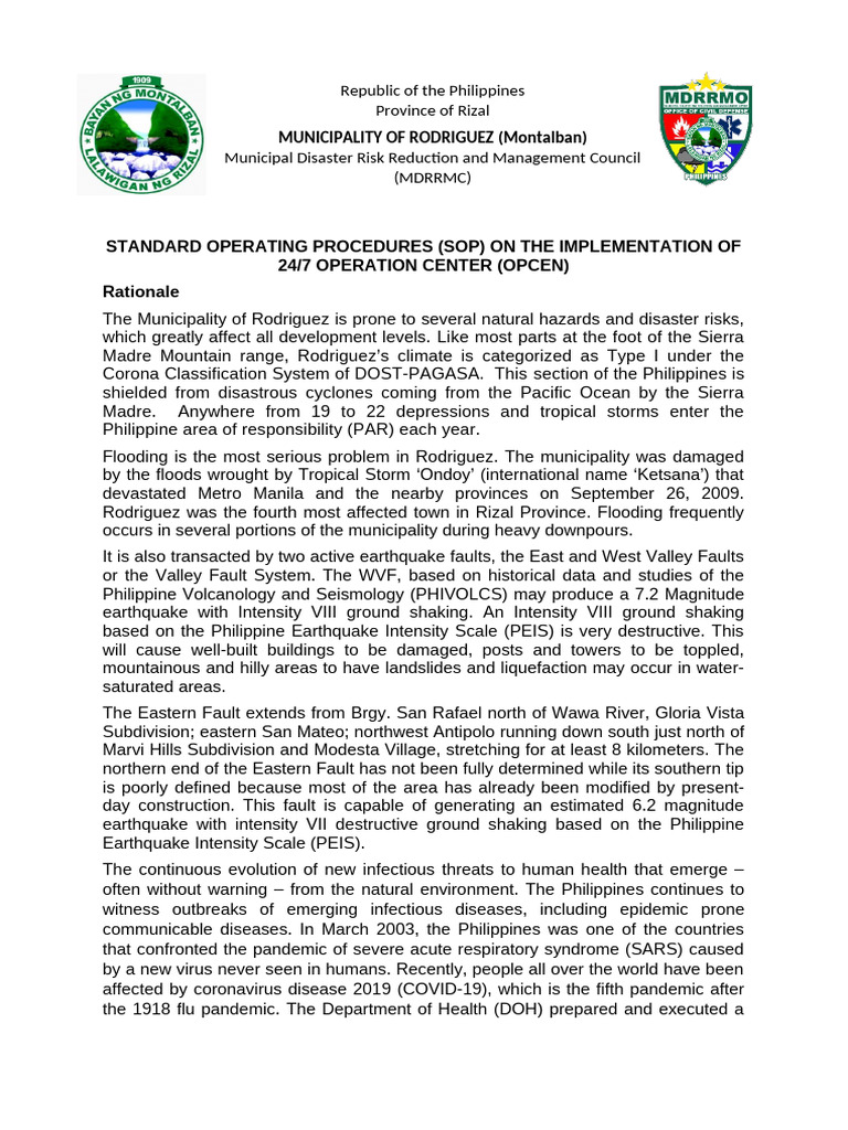 Sop For 24-7 Operation Center | PDF | Incident Command System ...
